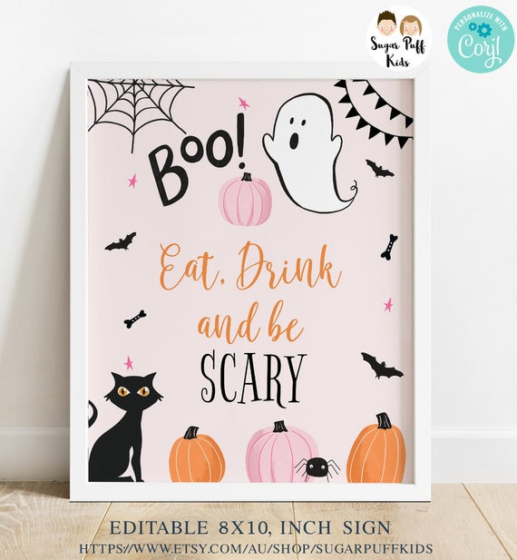 Printable Pink Halloween Party Sign, Instant Download Boo Halloween ...