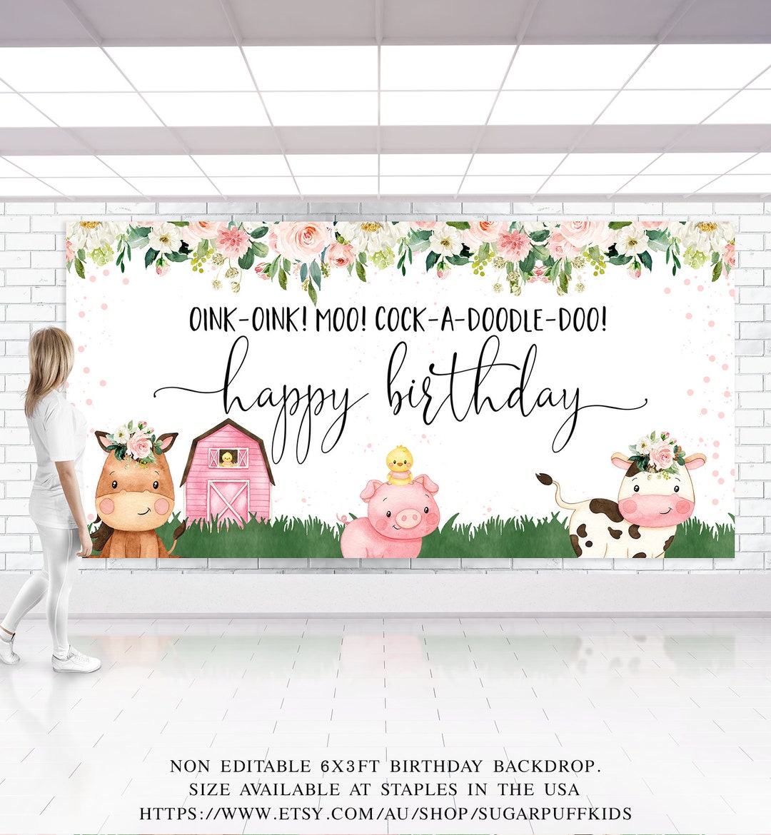 Non Editable Girls Pink Farm Backdrop, Farmyard Backdrop, Non-editable ...