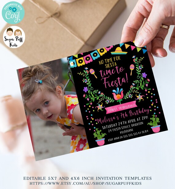 Printable Photo Siesta Birthday Invitation, Editable Fiesta Birthday ...