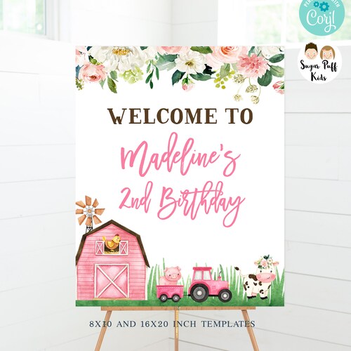 Printable Pink Floral Farm Welcome Sign Instant Farmyard - Etsy