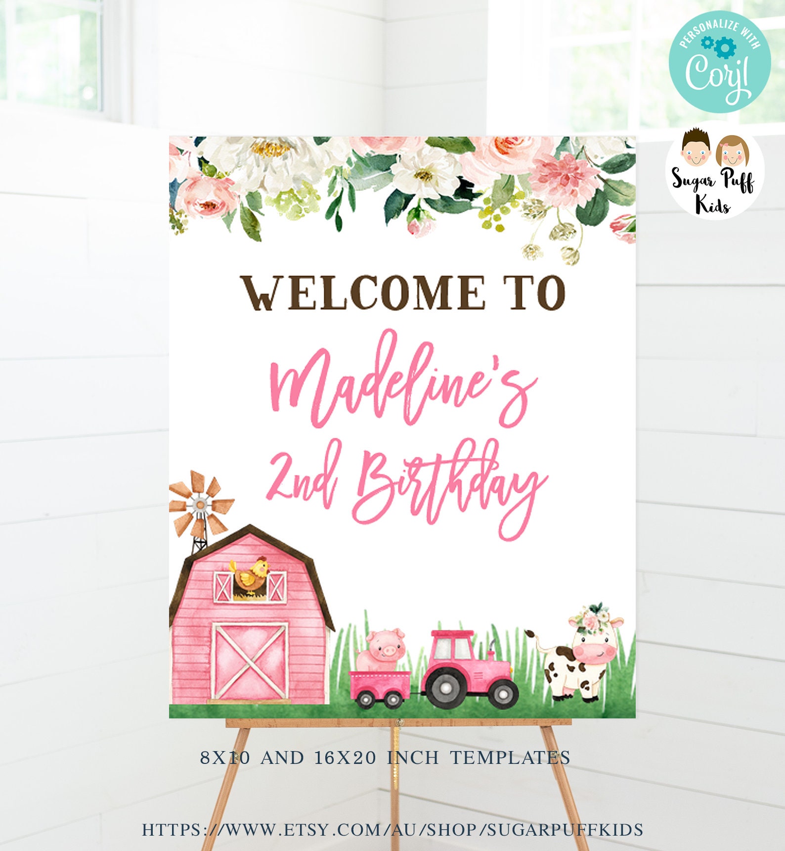 Printable Pink Farm Welcome Sign Instant Farmyard Party | Etsy