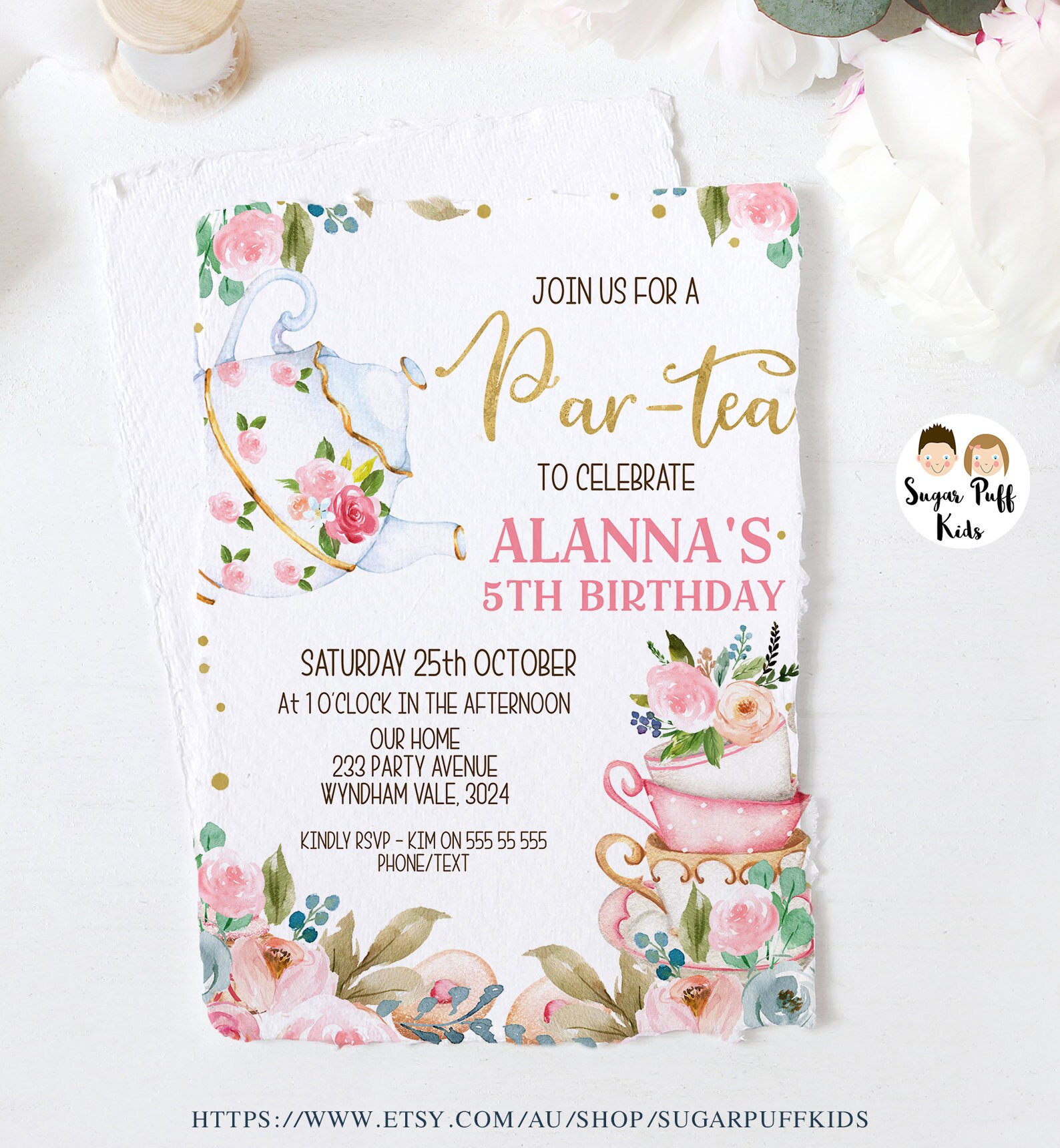 Editable Par-tea Birthday Invite Printable Tea Party Birthday - Etsy
