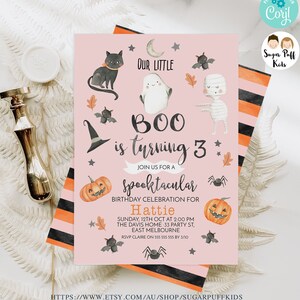 Printable Pink Halloween Birthday Invitation, Editable Boo Halloween ...