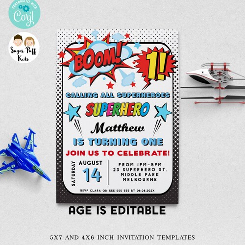Comic Book Invitation Superhero Birthday Invitation Instant - Etsy