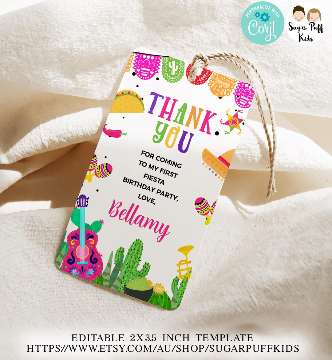 Editable Fiesta Thank You Tag, Printable Mexican Birthday Tag, Instant ...