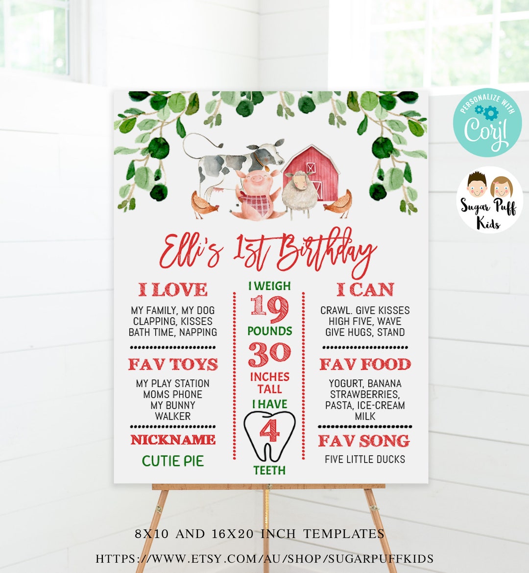 Editable Foliage Farm Animals Milestone Poster Red Barn - Etsy