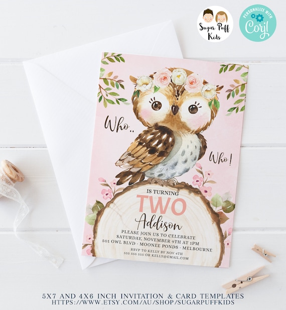 Printable Woodland Owl Birthday Invite Editable Who Owl - Etsy