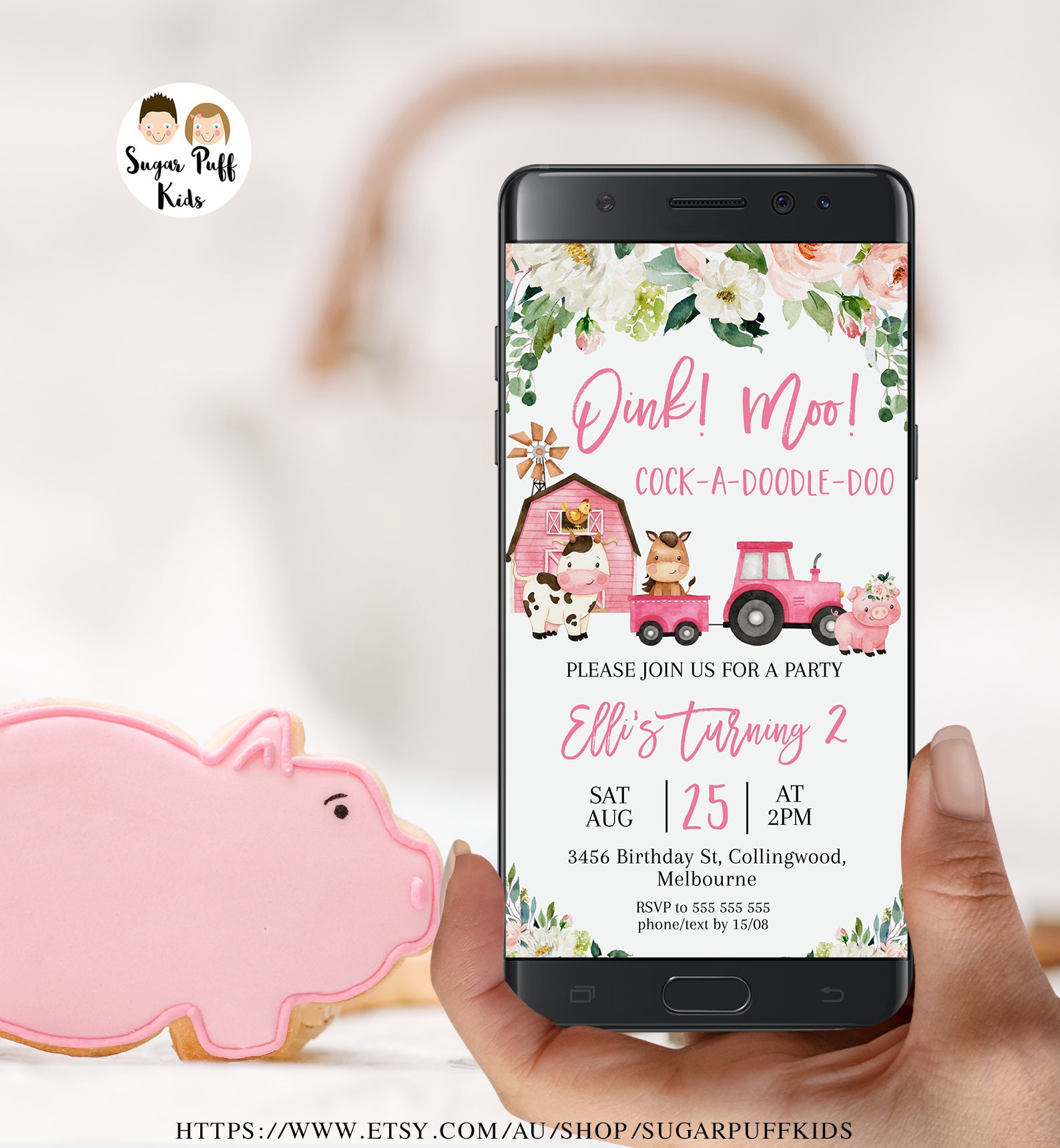 Editable Evite Pink Farm Invite Farmyard Barnyard Birthday - Etsy Australia