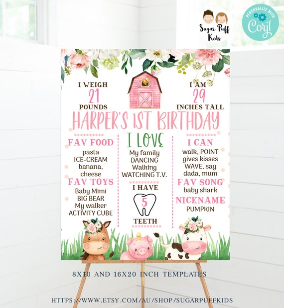Pink Floral Farm Milestone Poster Pink Barnyard 1st Birthday - Etsy