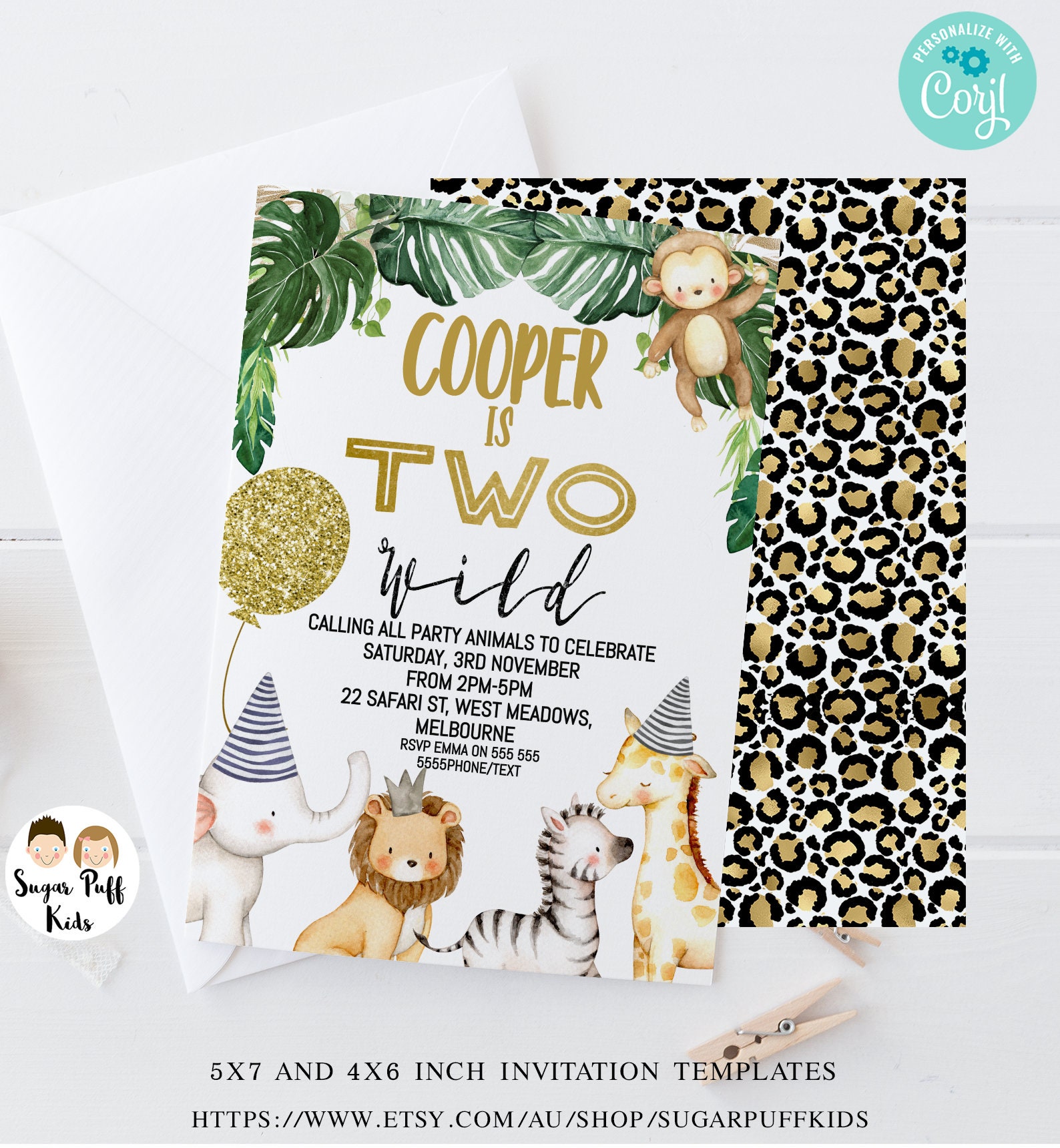Editabe Safari Two Wild Welcome Sign Instant Two Wild Gold - Etsy