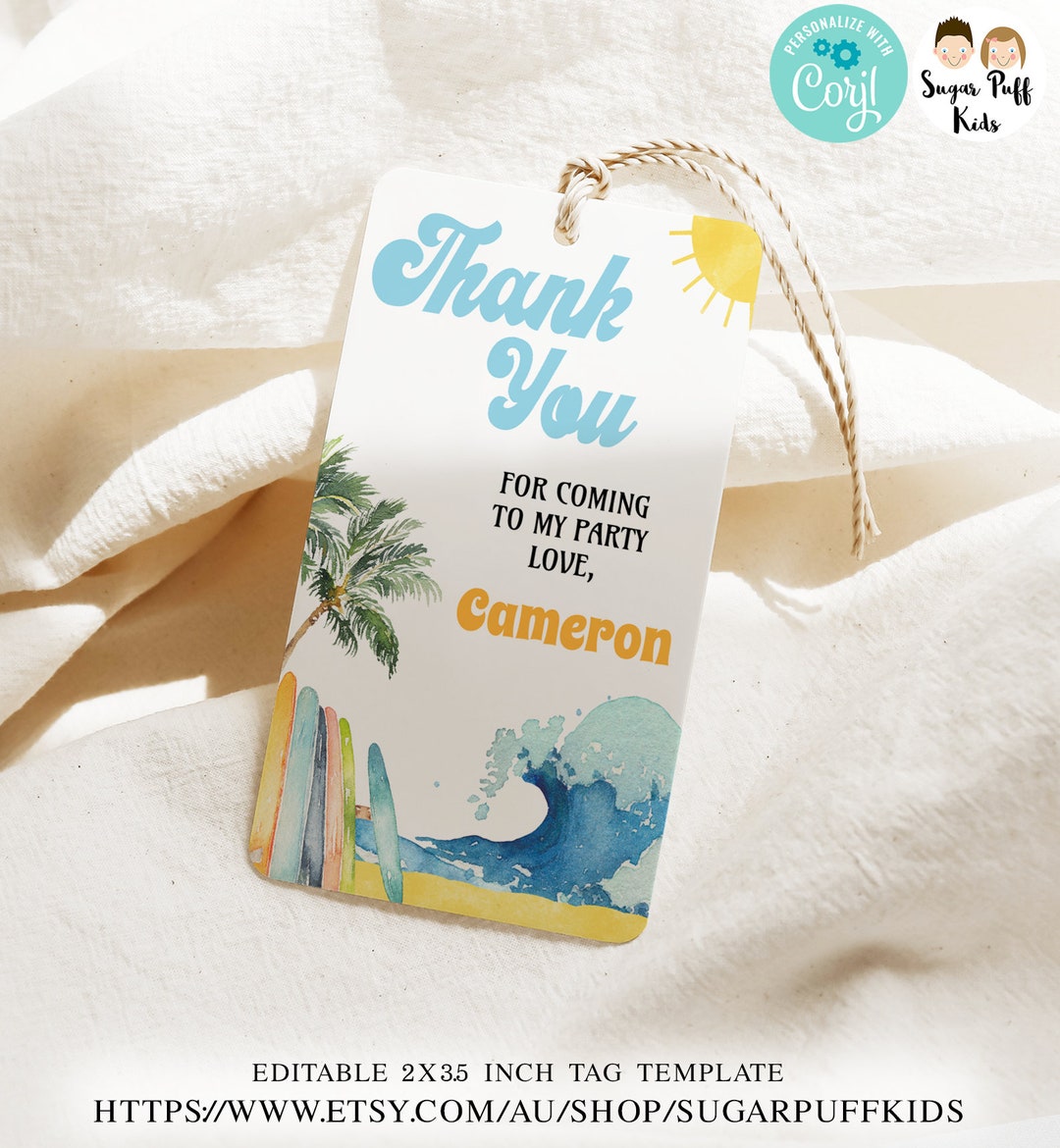 Editable the Big One Surf 1st Birthday Favor Tag, Printable Wave Themed ...