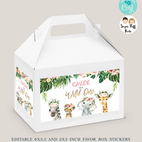 EDITABLE Jungle Two Wild Gable Box Label Gift Box Label - Etsy
