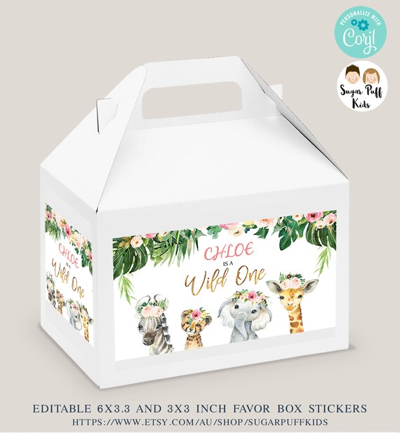 Printable Wild One Safari Favor Box Label, Instant Safari Animals ...
