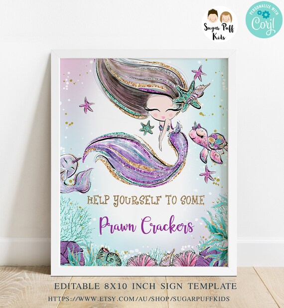 Printable Purple Mermaid Birthday Party Sign, Instant Download Mermaid ...