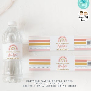 Editable Pink Rainbow Water Bottle Label Printable Rainbow - Etsy