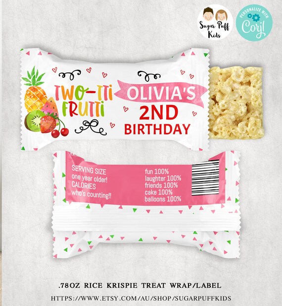 Printable Two-tii Frutti Rice Krispie Treat Wrap Label Wrapper, Girls ...
