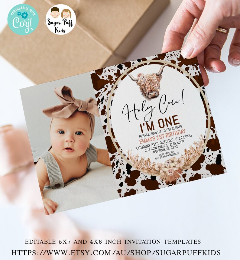 Editable Boho Pink Floral Cow Birthday Bundle Printable Girls - Etsy