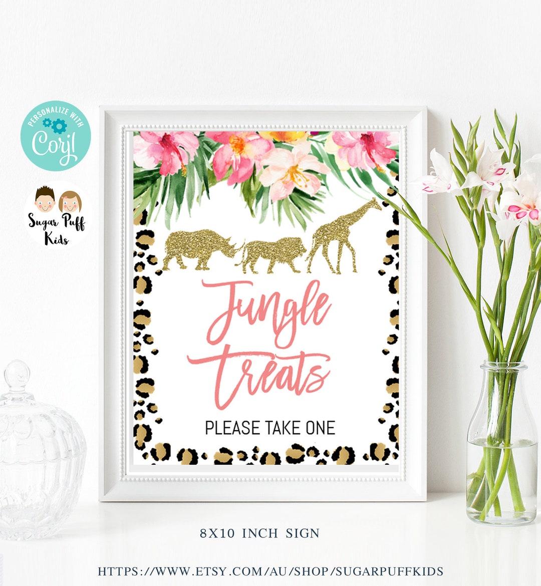Printable Safari Gold Animals Party Sign INSTANT DOWNLOAD, Editable ...