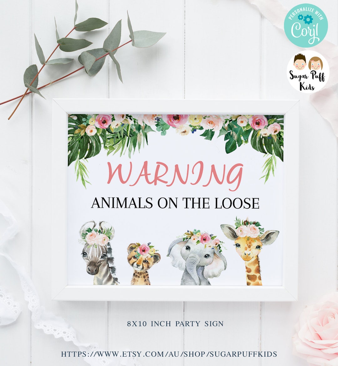 Editable Safari Animals Party Sign 8x10 Inch Jungle Animals - Etsy