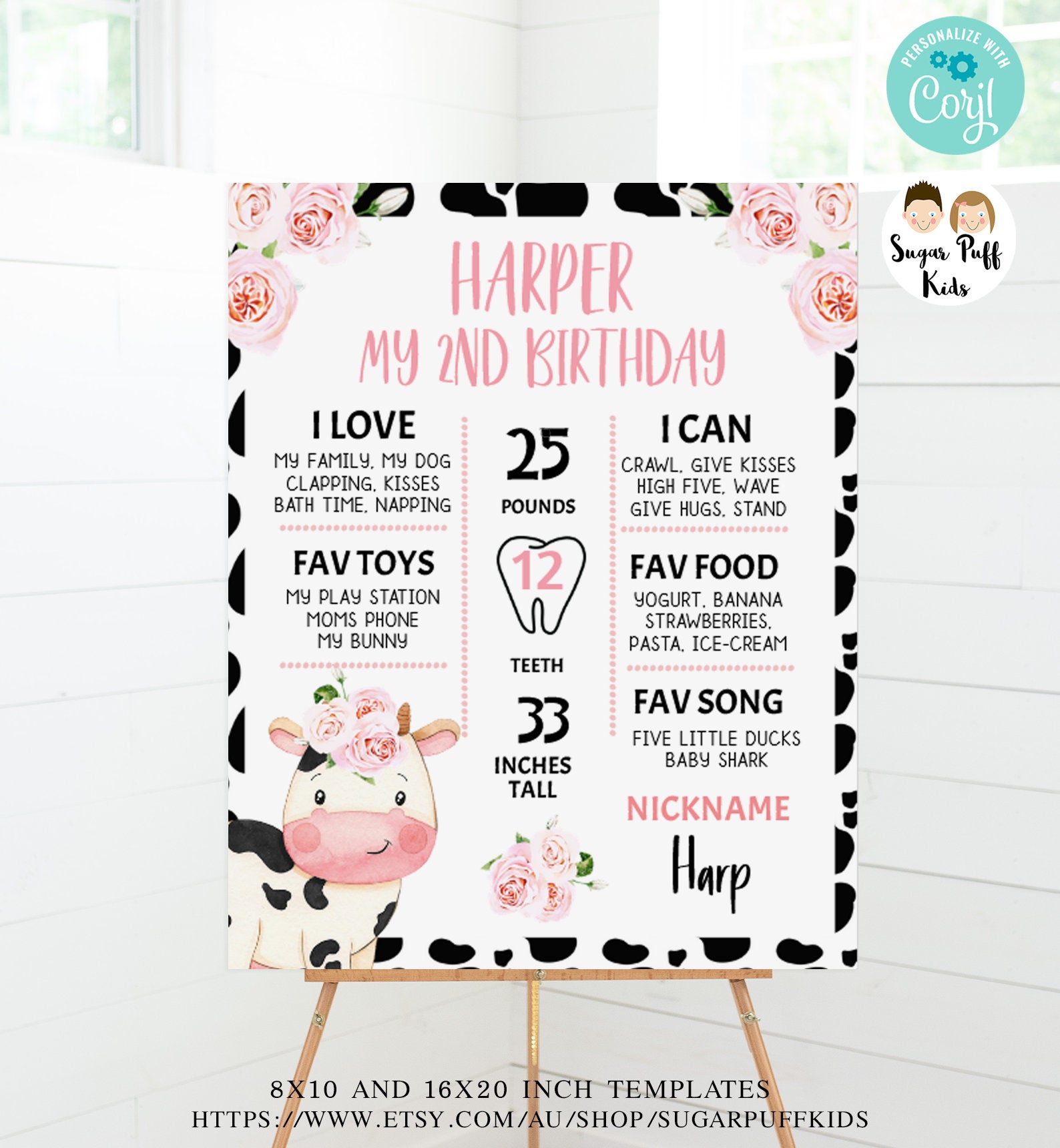 Editable Cow Print Water Label Instant Download Floral Cow - Etsy