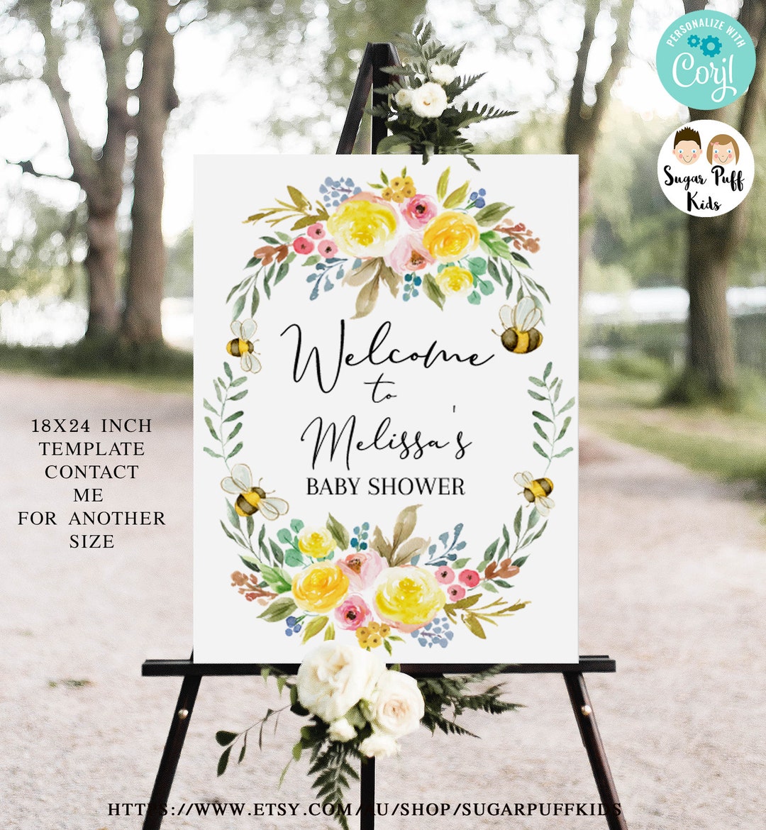 Printable Floral Bee Baby Shower Welcome Sign, Instant Download Mommy ...
