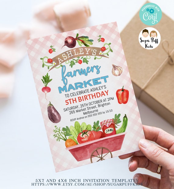 Printable Farmers Market Birthday Invitation, Editable Farmer's Market ...