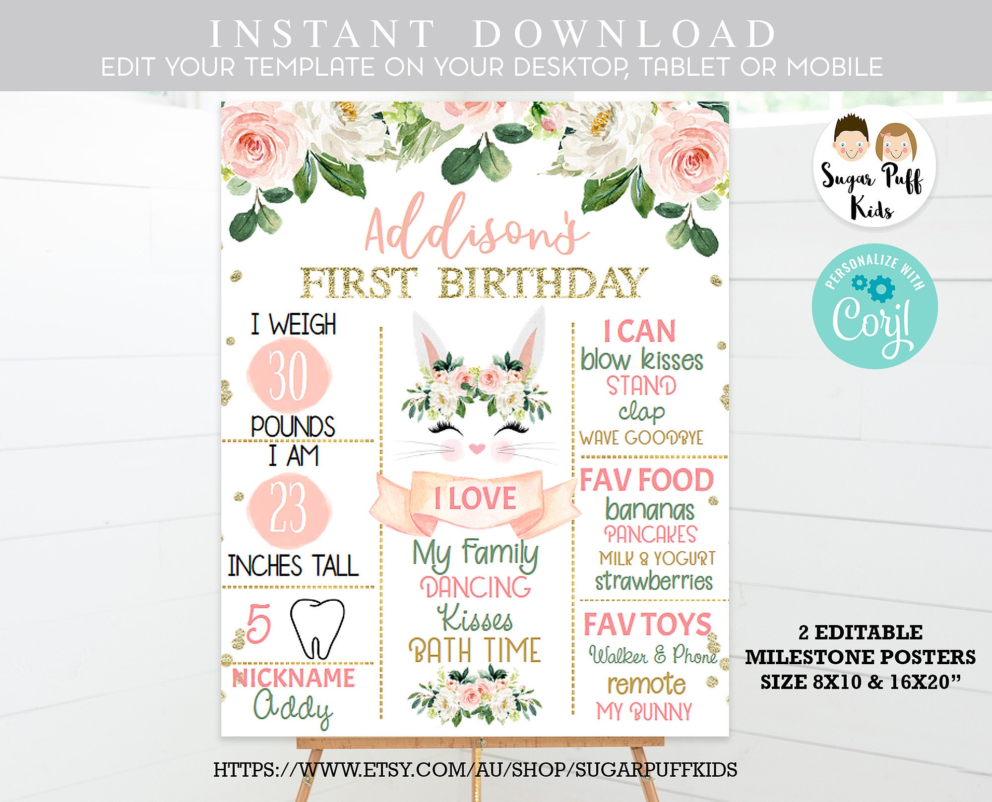 Bunny Face Milestone Poster Bunny 1st Birthday Milestone - Etsy Australia