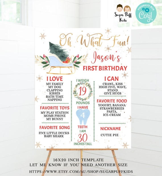 Editable Boys Winter Sleigh Milestone Poster, Blue Oh What Fun Holiday ...