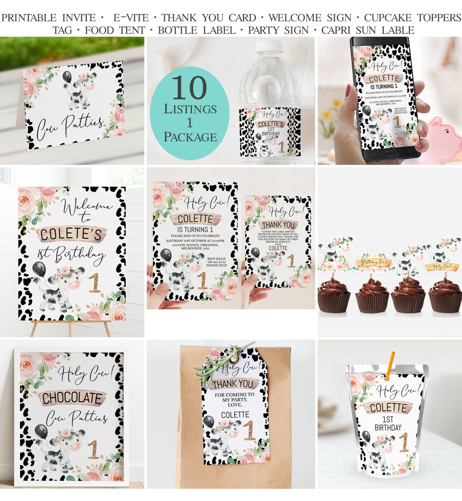 Editable Cow Print Thank You Card Printable Pink Floral Cow - Etsy
