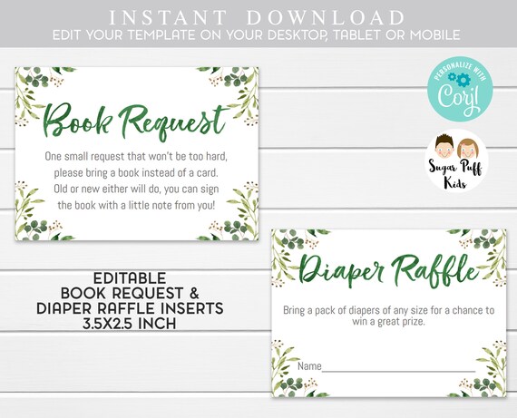 Printable foliage book request and diaper raffle inserts, Editable baby ...