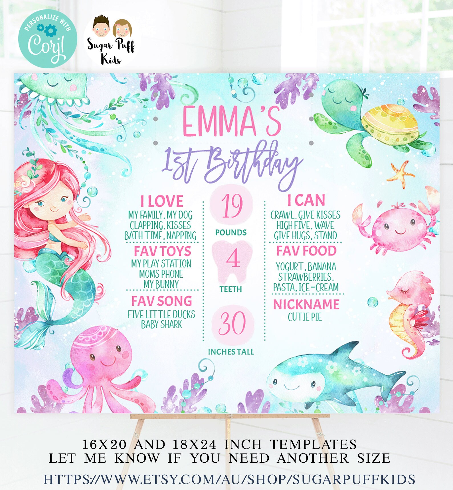 Editable Under the Sea Mermaid Birthday Milestone Poster - Etsy Australia