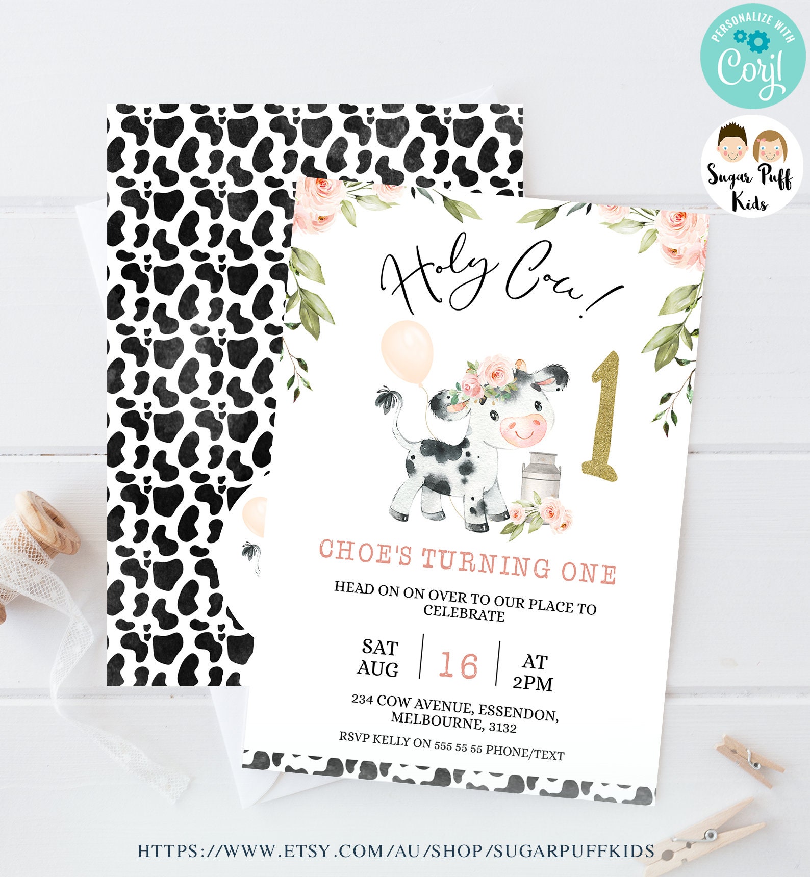 Editable Cow Themed Birthday Invitation Instant Cow Print - Etsy