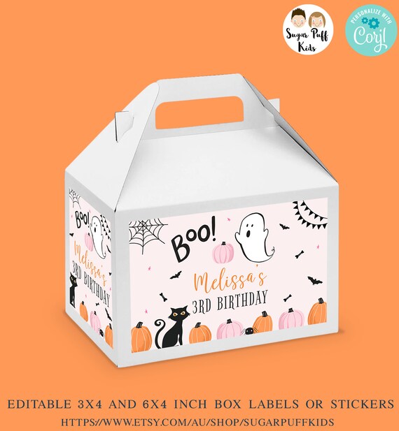 Printable Pink Halloween Favor Box Label, Instant Boo Halloween ...