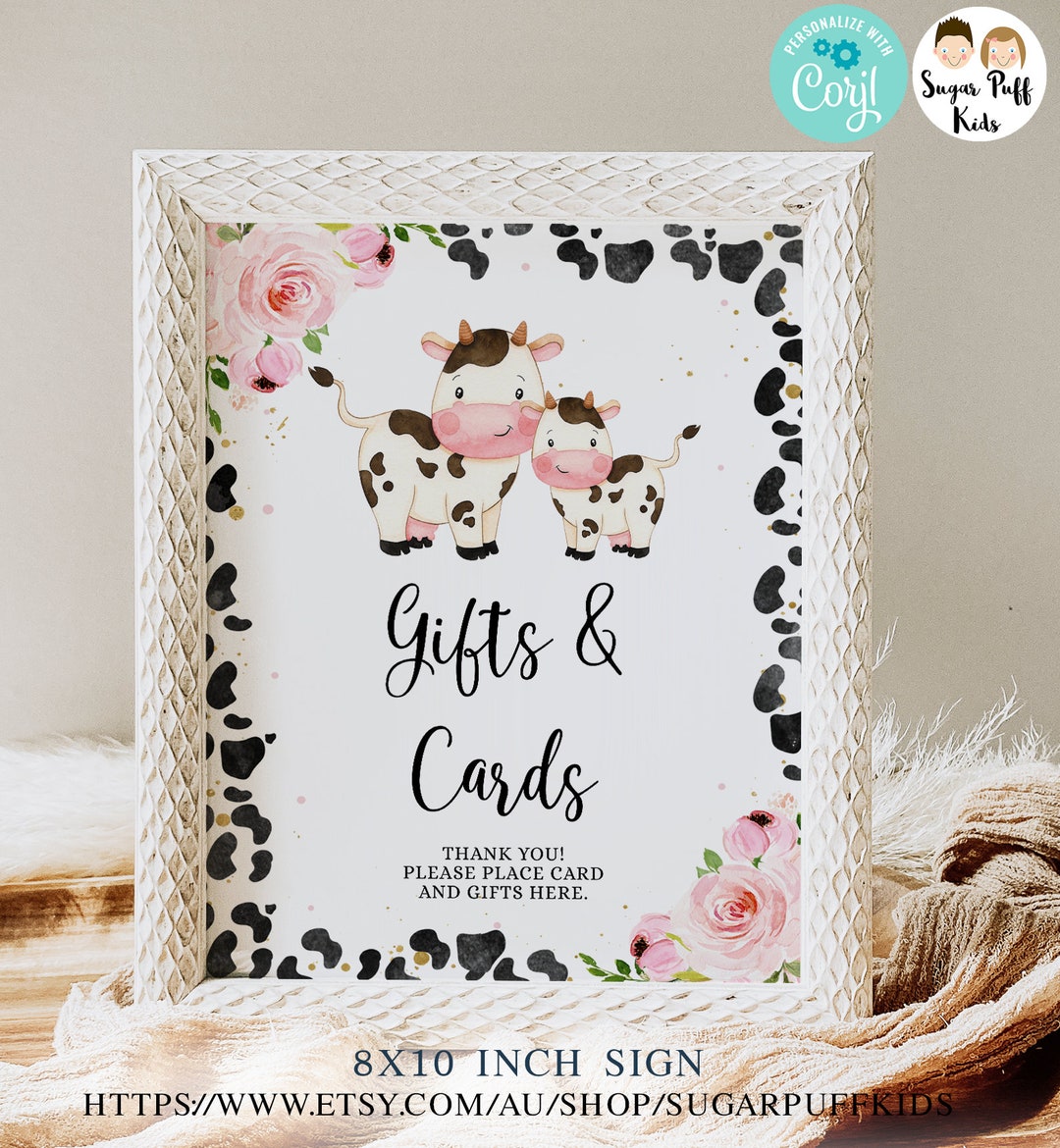 Printable Blush Floral Cow Calf Party Sign, Instant Download Girls Cow ...