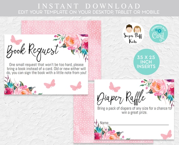 Butterfly kisses diaper raffel card, Butterfly kisses book request ...