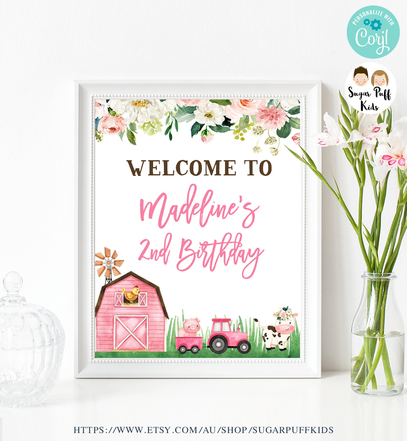 Printable Pink Farm Welcome Sign Instant Farmyard Party - Etsy Australia