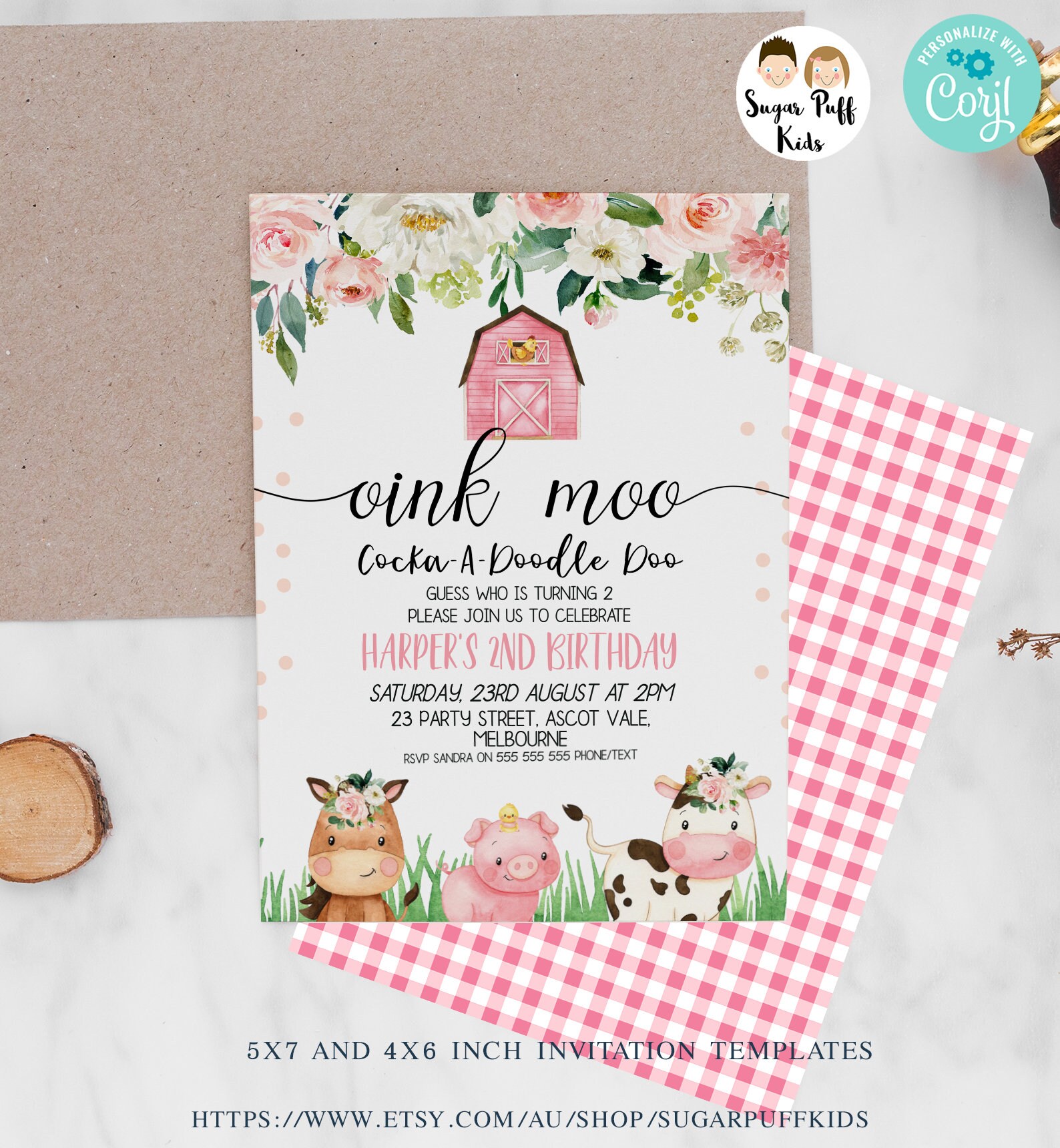 Editable Pink Farm Birthday Party Printable Package, Printable Pink ...