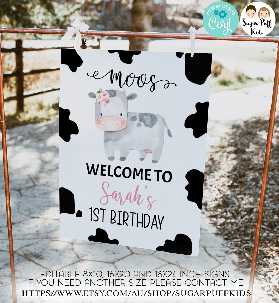 Editable Have You Heard the Moos Cow 1st Birthday Welcome Sign, Instant ...