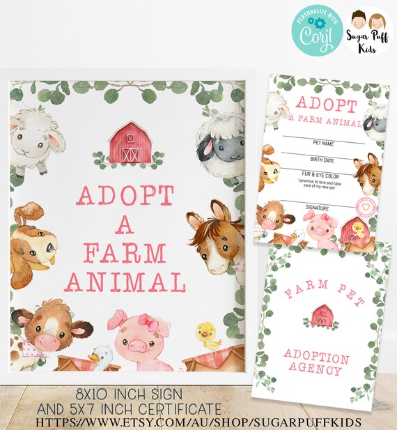Editable girls adopt a farm animal sign, Printable foliage farm pet ...