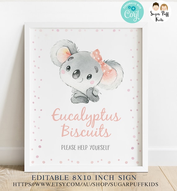 Printable Koala Bear Party Sign, Instant Download Pink Grey Koala Bear ...
