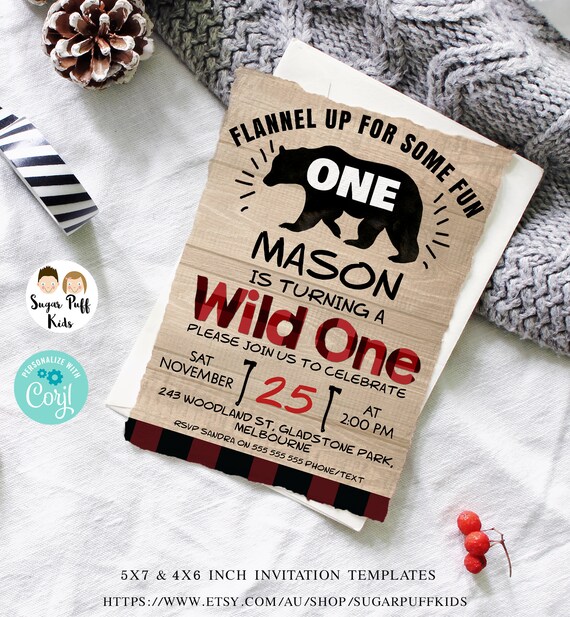 EDITABLE Instant Download Lumberjack First Birthday Invitation, Buffalo ...