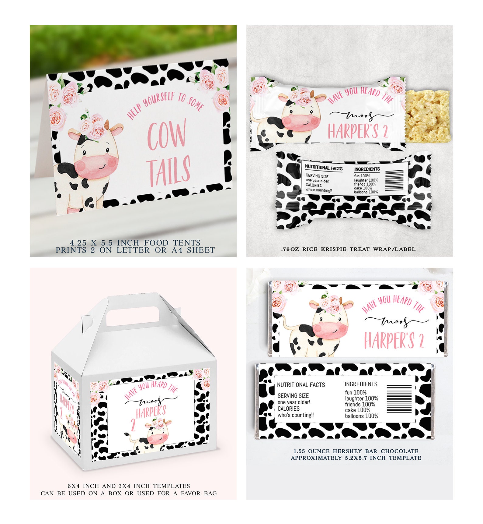 Editable Pink Floral Cow First Birthday Bundle Printable - Etsy Canada