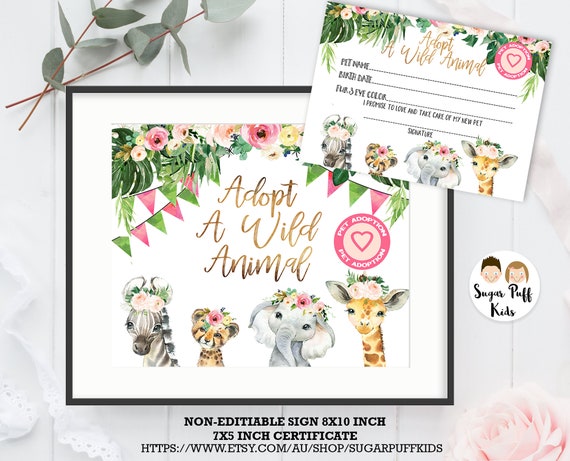 Instant adopt a wild animal sign and certificate, Girls adopt a wild ...