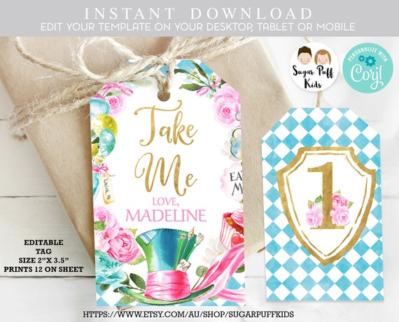 Alice in wonderland tag Alice in onederland favor tag Alice | Etsy