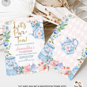 Printable Girls Tea Partea Birthday Invitation,editable Blue Pink Blue ...
