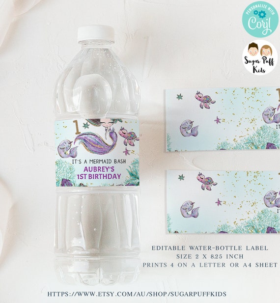 Editable Under the Sea Mermaid Water Bottle Wrappers Instant - Etsy