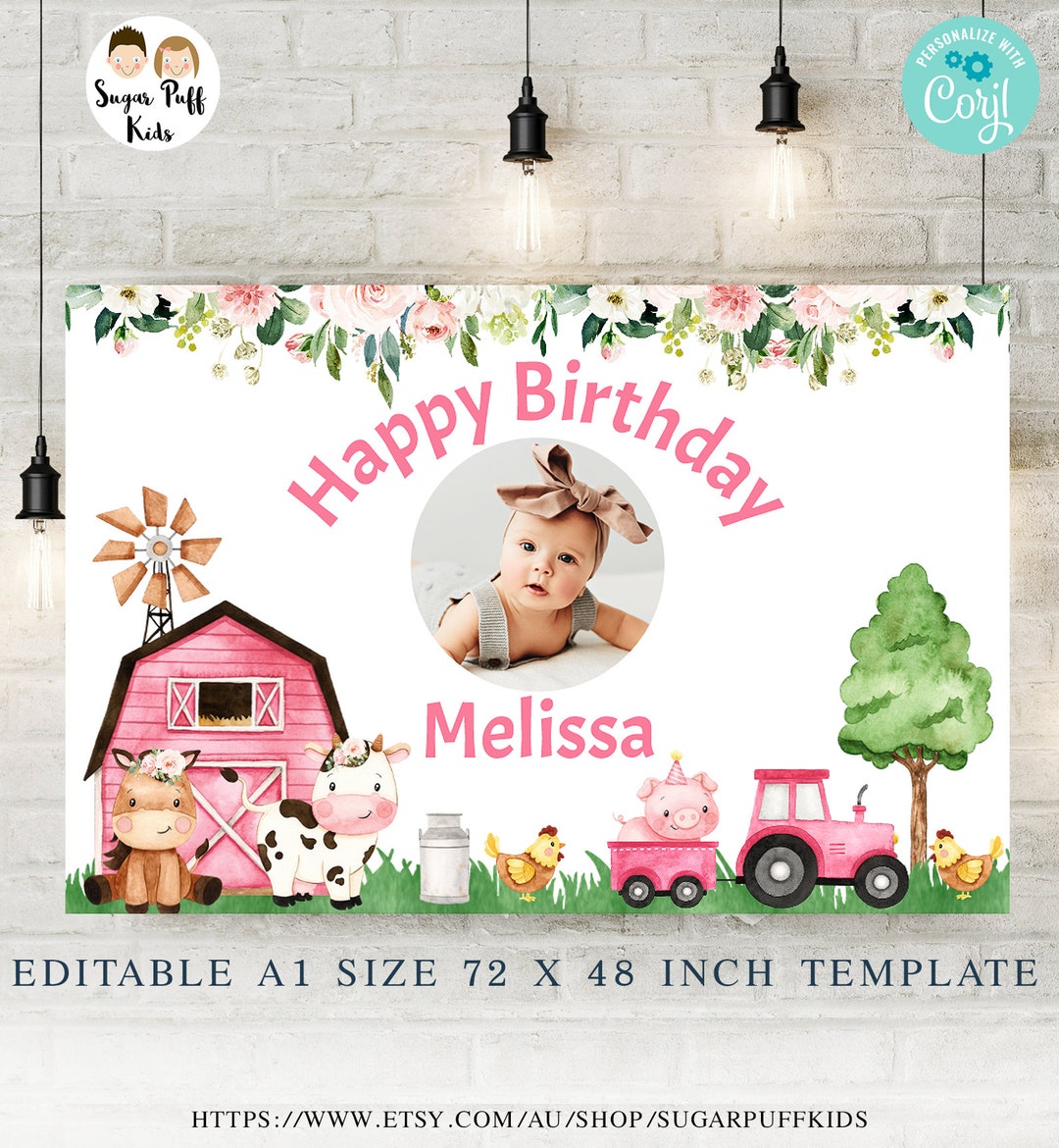 Editable Pink Farm Photo Backdrop Printable Farm Happy - Etsy Australia