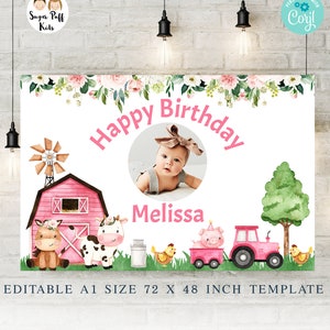 Editable Pink Farm Photo Backdrop Printable Farm Happy - Etsy Australia