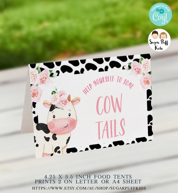 Editable Floral Cow Cow Print Food Tent, Printable Pink Floral Farm Cow ...