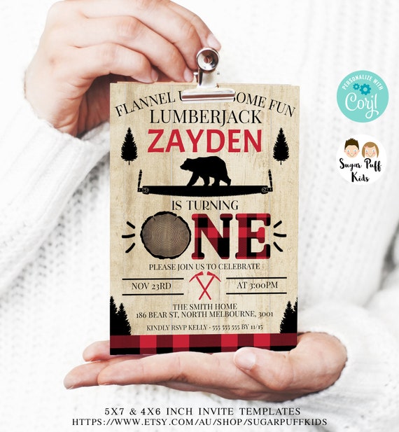 EDITABLE Lumberjack First Birthday Invite, Instant Download Buffalo ...